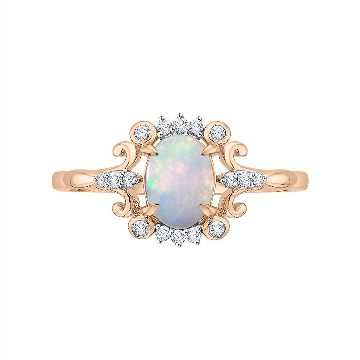 KATARINA Diamond and Oval Cut Opal Fashion Ring in 10K Rose Gold (7/8 cttw, G-H, I2-I3) (Size-9)