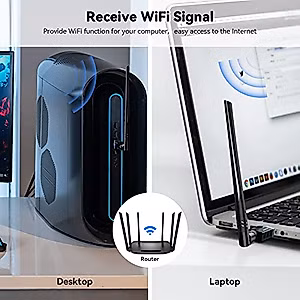 USB WiFi Adapter for PC, Techkey AC1300Mbps Dual Band Wireless Network Adapter, Network WiFi USB 3.0 for Desktop Laptop with 2.4GHz/ 5GHz High Gain 5dBi Antenna, Support Win10/8.1/8/7/XP…