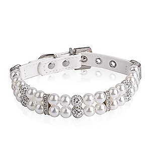 Cdycam 120cm 4ft Custom Pearls Beaded Pet Dog Cat Training Walking Leash with Elegant White Peal Dog Collar