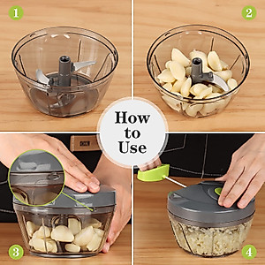 Manual Food Chopper Vegetable Cutter, Chopper Hand String Vegetable Chopper Onions Cutter for Vegetable Fruits Nuts Durable BPA Free Food Safe Material (2 Cup-Gray)