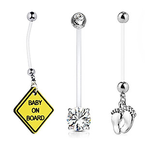 Luxe Modz Pack of 3 Pcs 14G Pregnancy Belly Button Rings Flexible Maternity Belly Button Rings 38mm Clear Long Bar Pregnancy Belly Rings Cute Hypoallergenic Sport Navel Rings for Women