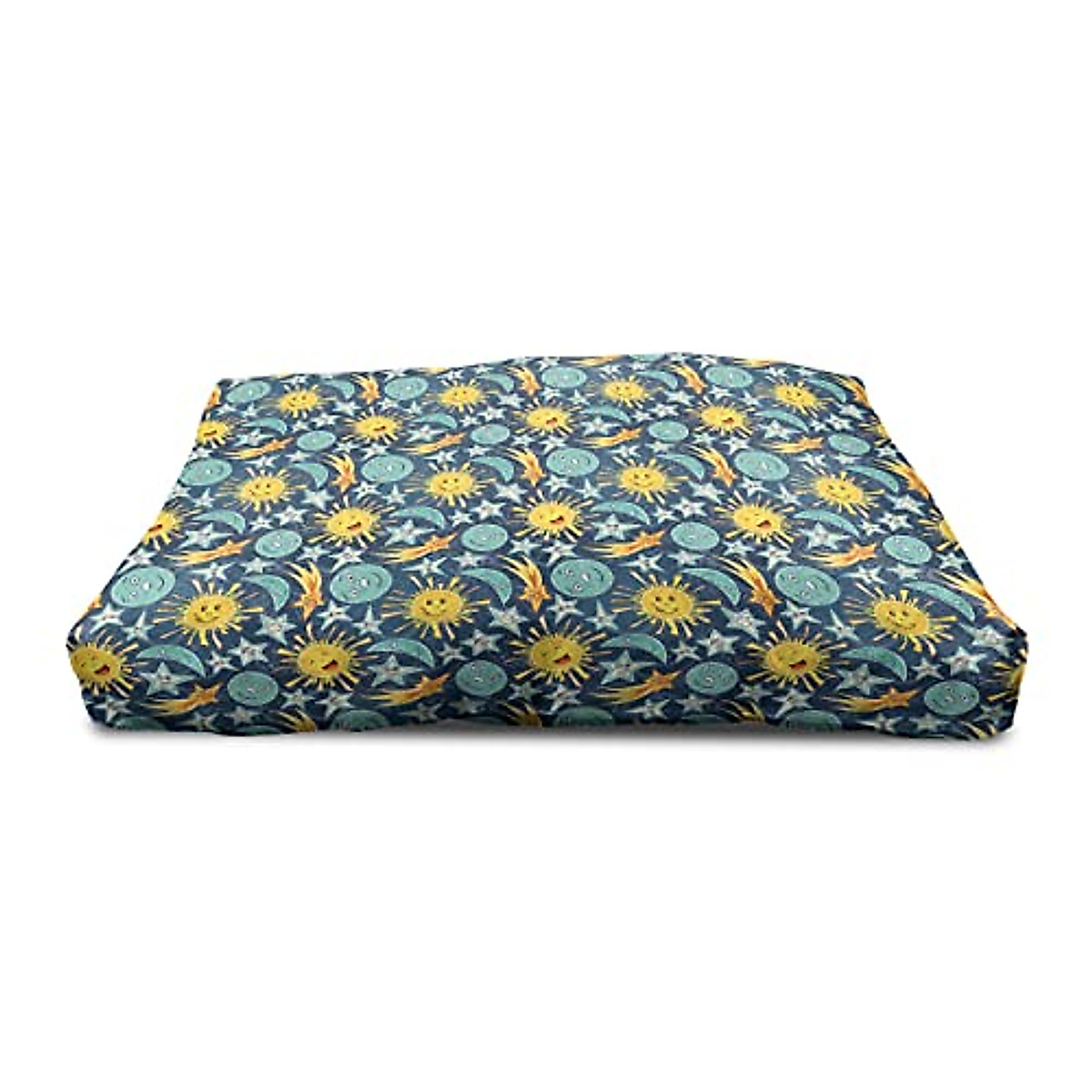 Ambesonne Stars Wooden Dog House, Sun and Moon Pattern in Cartoon Style Heavenly Bodies with Funny Faces, Indoor & Outdoor Portable Dog Kennel with Pillow and Cover, X-Large, Multicolor