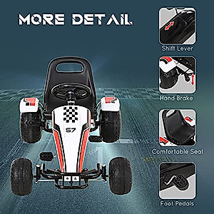 Aosom Pedal Go Kart Children Ride on Car Racing Style with Adjustable Seat, Plastic Wheels, Handbrake and Shift Lever, White