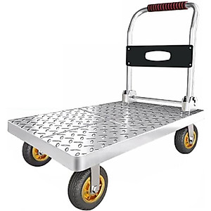 Heavy Duty Platform Trolley with Rubber Mats and TPR Rubber Wheels, Steel Dolly with 150kg Capacity, Folding Hand Truck with 60x40cm Flatbed