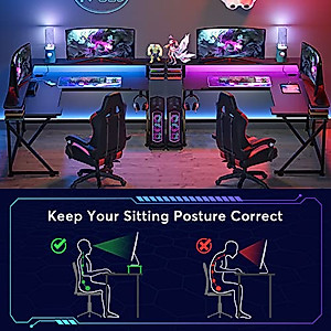 Tribesigns L Shaped Gaming Desk with Led Lights & Power Outlet, Corner Computer Desk with Monitor Stand, PC Stand Shelf, Ergonomic Gaming Table Gamer Desk with USB Port & Hook for Home Office (Black)