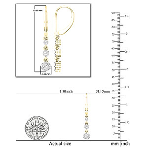 Dazzlingrock Collection Round Composite White Diamond Flower Dangle Drop Lever Back Earrings for Women (0.45 ctw, Color I-J, Clarity I2-I3) in 10K Yellow Gold