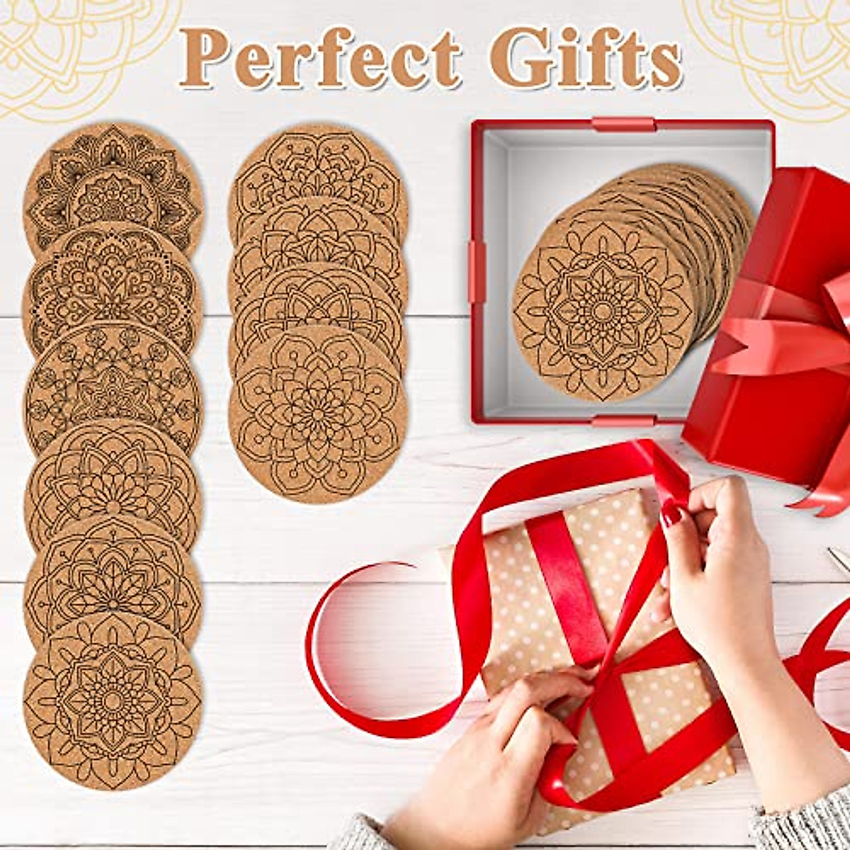 10 Pieces Cork Coasters for Drinks, Billbotk Cup Coasters with Holder for Coffee Table Tabletop Protection, Home Decor, Suitable for Cups, Mugs, Drinks