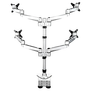 StarTech.com Desk Mount Quad Monitor Arm – Premium Articulating VESA 4 Monitor Mount 2x2 up to 30" – Ergonomic Height Adjustable Pole Mount - Tilt/Swivel/Rotate - C-Clamp/Grommet - Silver (ARMQUADPS)