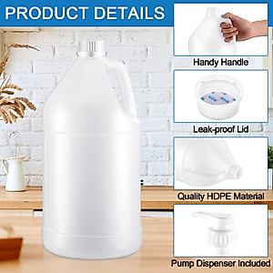 Hoolerry 8 Packs 1 Gallon Plastic Jug with Lids BPA Free Reusable Round Clear Plastic Jug with Cap Heavy Duty HDPE Containers with Pump Dispenser for Sauces Soaps Detergents Liquids Storage