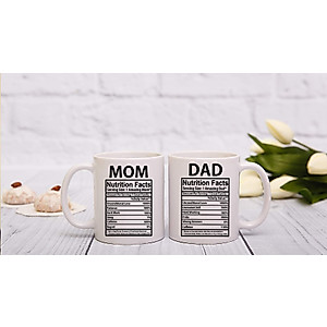 AW Fashions Mom & Dad Nutritional Facts 11oz White Ceramic Funny Couple Coffee Mugs Set For Husband and Wife Him And Her Gifts Mr & Mrs Gift Anniversary Mom and Dad Present Tea Cup
