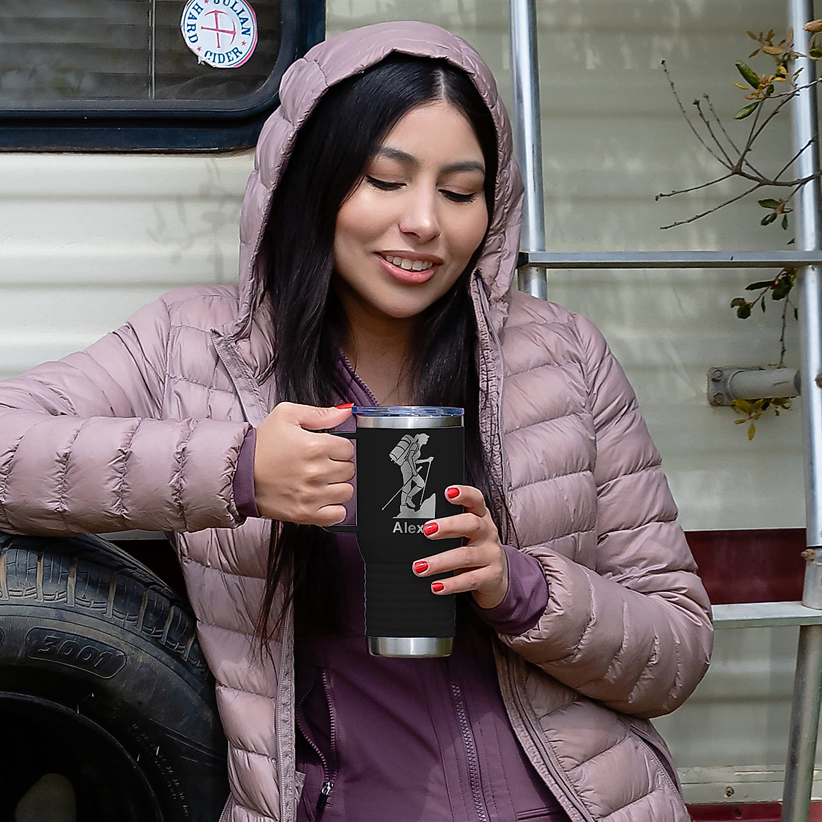 LaserGram 20oz Vacuum Insulated Travel Mug with Handle, Truck Cab, Personalized Engraving Included (Black)