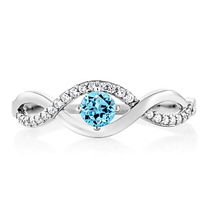 Gem Stone King 925 Sterling Silver 4MM Round Gemstone Birthstone Infinity Ring | Wedding Engagement Anniversary Promise Ring For Women | Size 5,6,7,8,9