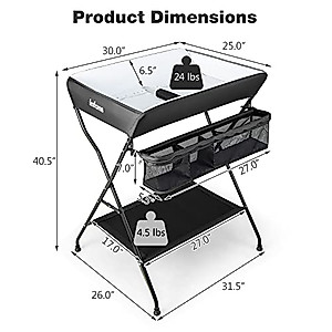 INFANS Baby Changing Table, Folding Diaper Station Portable Nursery Organizer with Safety Belt and Large Storage Racks for Newborn Baby and Infant (Black)