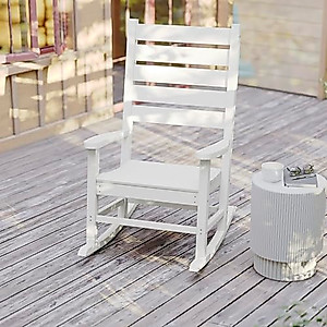 Flash Furniture Manchester Commercial Grade Outdoor Rocking Chair, All-Weather HDPE Indoor/Outdoor Rocker, White