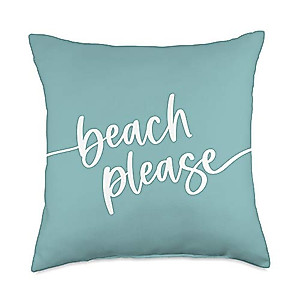 Vine Mercantile Beach Please-Cute Summer Sayings-Dusty Teal Aqua Throw Pillow, 18x18, Multicolor