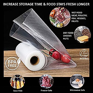 Vacuum Sealer Bag Roll Dispenser with Cutter incl 32 ft 11" Bag Roll - Reusable & Large Bamboo Vacuum Bag Dispenser Fits Most 50 ft Food Saver Bags Rolls - Perfect for Big 12" Rolls of Plastic Wrap, Aluminum Foil and Wax Paper