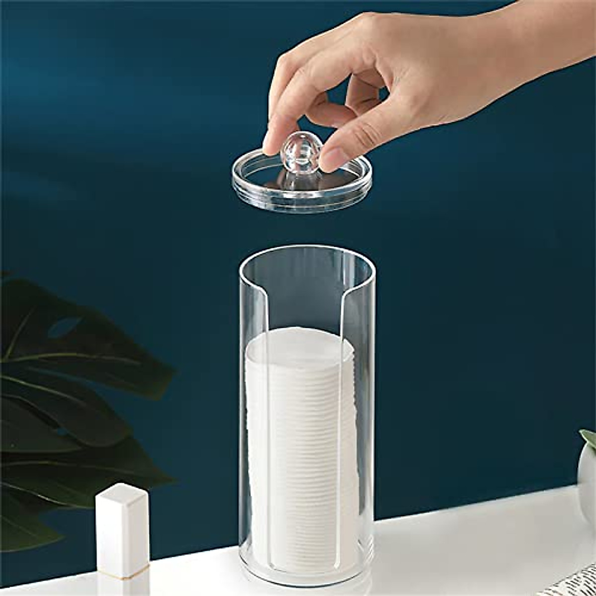 Cosmetic Cotton Pad Holder, Acrylic Clear Cotton Rounds Holder with Lid Cotton Pad Organizer Container Dispenser for Bathroom Vanity Countertop