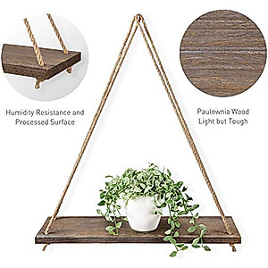 Mkono Hanging Shelves Boho Wall Decor Set of 2 Rustic Wood Floating Shelf with Rope Photo Plants Display Room Decor Aesthetic for Bedroom Bathroom Home Office College Dorm