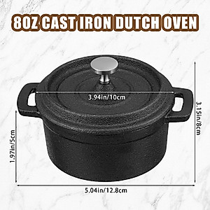 Suttmin 4 Pcs Mini Dutch Oven Small Round Iron Cocotte Black Dutch Oven Pot with Lid and Dual Handles Cast Iron Pot for Stovetop Use Marinate Cook Bake Refrigerate Garlic Roaster BBQ Grill (8 oz)