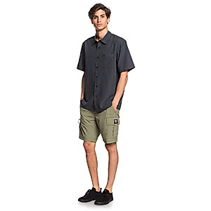 Quiksilver Men Centinela 4 Button Up Comfort Fit Pocket Collared Shirt, Black Centinella, X-Large
