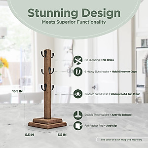 BENEGIO Coffee Cup Holder Mug Tree Mug Rack Timeless Collection - Satin Medium Roast Finish - Superior Craftsmanship - Anti-Tip & Slip Coffee Station Organizer - Coffee Mug Holder for Counter & Bar