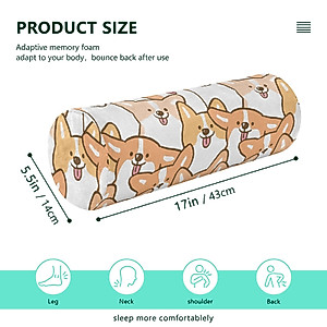 xigua Cute Corgi Dog Neck Roll Pillow for Neck Relief with Removable Washable Cover - Memory Foam Round Cylinder Bolster, Ergonomically Designed for Head, Neck, Back, and Legs
