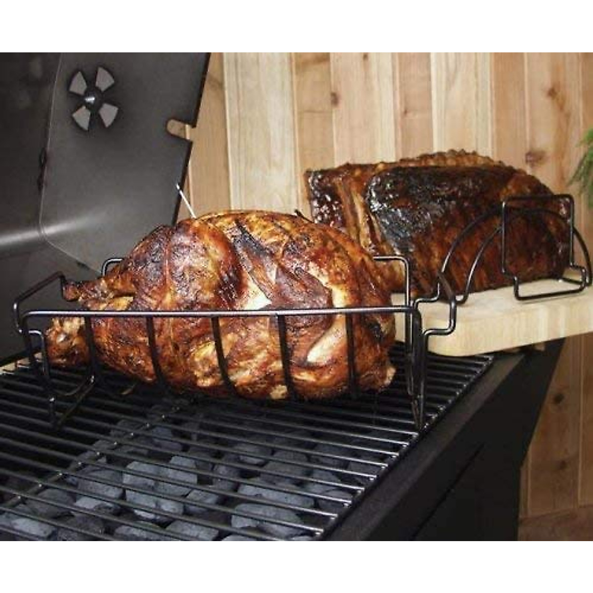Duke Grills Omaha Rib Rack for Smoker and Grill - Non Stick Stainless Steel Grill Rack for 6 Racks of Ribs - for Traeger, Weber, Green Egg, Oven - Reversible for Roasts, Chicken, Prime Rib