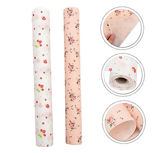 DOITOOL 2 Rolls Waterproof Shelf Liners Kitchen Drawer Mats Anti- Oil Rose Strawberry Printed Cupboard Pad Refrigerator Liners Table Place Mat for Kitchen Cabinet