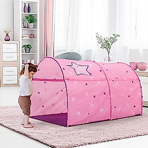 Alvantor Starlight Bed Canopy - Dream Kids Play Tent Playhouse - Privacy Space for Twin Sleeping - Indoor Grow in The Dark Stars - Boys Girls Toddlers - Pop Up Portable Frame - Pink - Patent