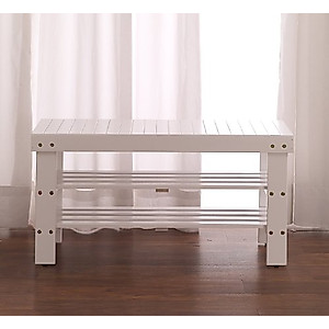 White Finish Solid Wood Storage Shoe Bench Shelf