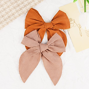 DEEKA 8 PCS Large Fable Cotton Linen Hair Bow for Toddlers Girls Handmade Neutral Hair Accessories for Little Girls Kids