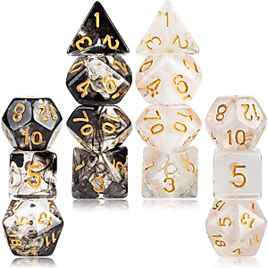 2 Sets DND Dice Set Black White D&D Dice Smoke Clear Resin Polyhedral Crystal D20 Dice for Dungeons and Dragons RPG Tabletop Game Accessories
