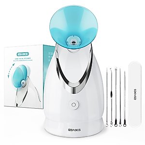 EZBASICS Facial Steamer Ionic Face Steamer for Home Facial, Warm Mist Humidifier Atomizer for Face Sauna Spa Sinuses Moisturizing, Unclogs Pores, with Stainless Steel Skin Kit(Blue)