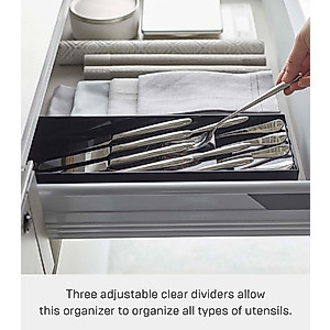 Yamazaki Home Expandable Cutlery Kitchen Angled Utensils Storage Silverware Organizer Compact Drawer Insert Tray | Plastic, One Size, White