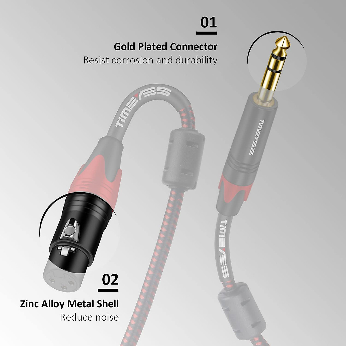 TIMEYES 1/4'' TRS to XLR Female Cord 3M, 6.5mm to XLR 3-Pin Female Microphone Cable, XLR to 6.35mm TRS Jack Stereo Instrument Cord, Balanced Quarter Inch TRS to XLR Plug Mic Cable 1/4 Inch to XLR 10FT