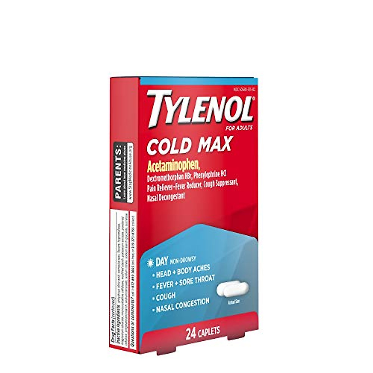 Tylenol Cold Max Daytime Non-Drowsy Cold and Flu Relief, Acetaminophen, 24 ct