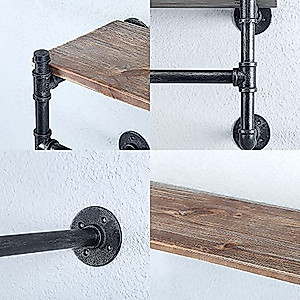 HAOVON Industrial Pipe Clothing Rack Wall Mounted Wood Shelf,Pipe Shelving Floating Shelves,Retail Garment Rack Display Rack Clothes Racks(1 Tier,30in)