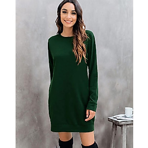 LuckyMore Sweatshirt Dress Women Casual Long Sleeve Tunic Dresses with Pockets Trendy Fall Winter Clothes Dark Green L