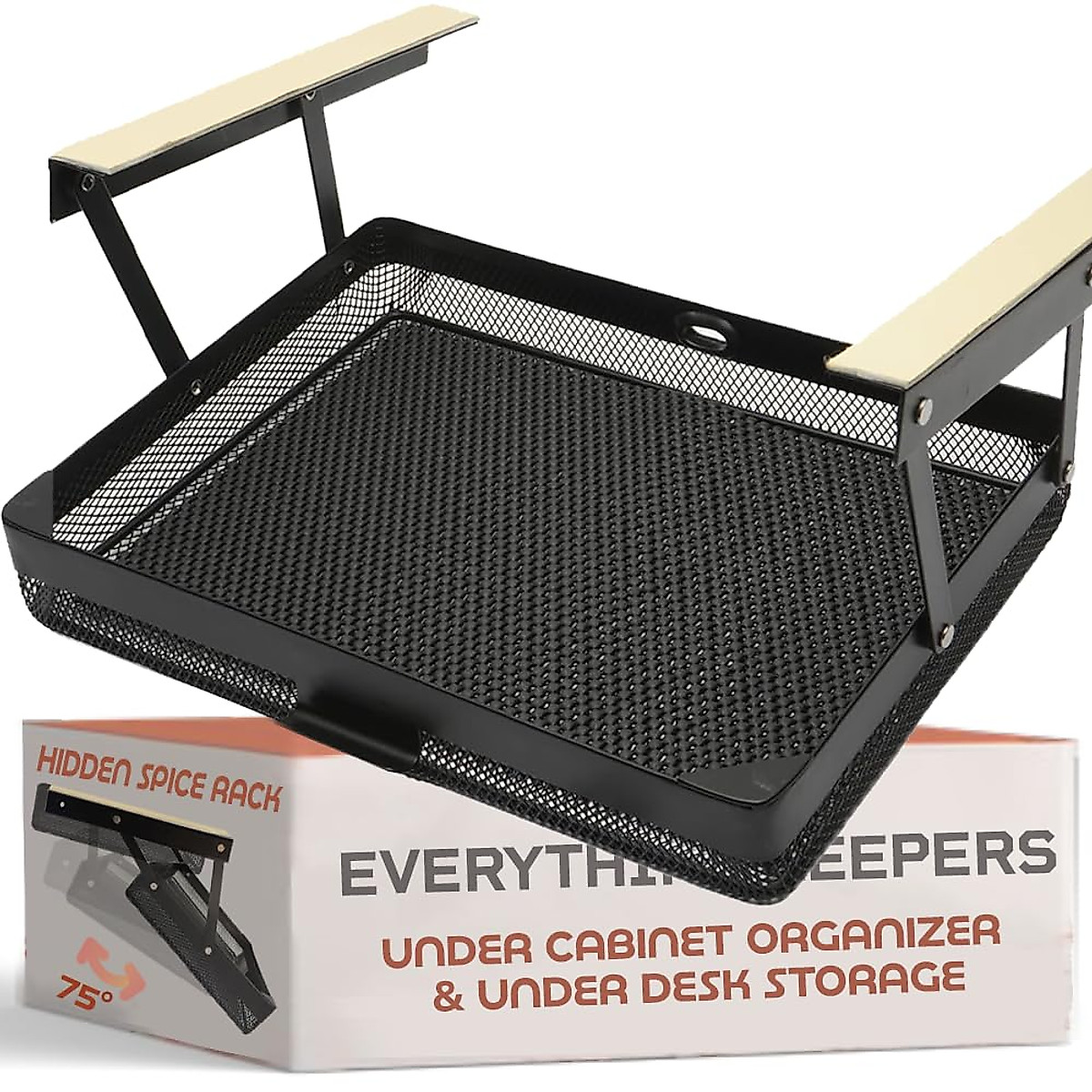Everything Keeper - Organizer for Home, Kitchen, Bathroom, RV, Small Spaces - Storage Organizers - Compact Metal Basket - Under Cabinet Holder - Easy Install - Holds Strong - 13 x 10 x 2.5 in - Black
