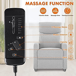 Recliner Chair for Living Room, Fabric Massage Recliner Chair Winback Single Sofa Home Theater Chairs Adjustable Modern Reclining Chair with Padded Seat Backrest for Adults (Grey)