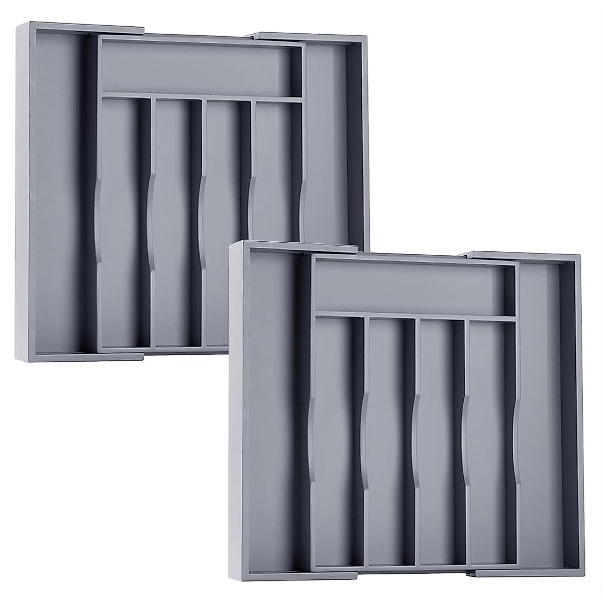 Bellsal Grey Silverware Organizer 2 PIECE Kitchen Drawer Organizer Expandable Bamboo Utensil Holder Cutlery Tray