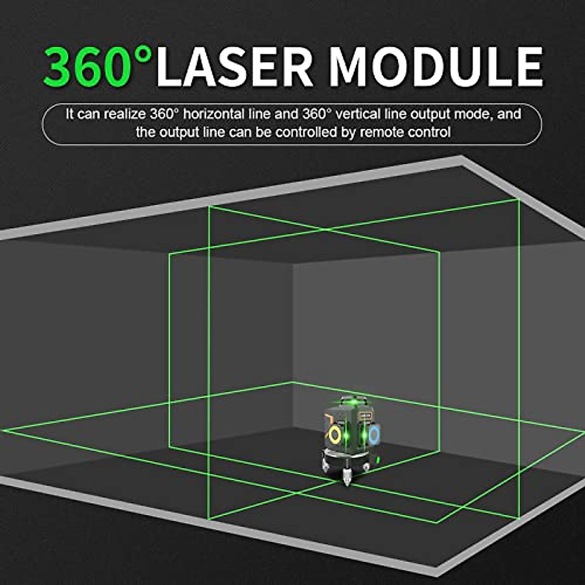 Greheywos Laser Level 12 Lines Self Leveling 3x360° 3D Green Cross Line for Construction and Picture Hanging, With Rechargeable battery, Remote Controller, Magnetic Rotating Stand, Mini Tripod Base