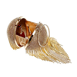 Flada Round Ball Clutch Purse Women Crystal Evening Bag Tassel Wedding Party Handbag, Silver, Small