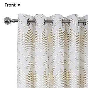 always4u Soft Velvet Foil Print Curtains 84 Inches Long White and Gold Chevron Curtains Luxury Window Treatment White 2 Panels 54 * 84 Inches