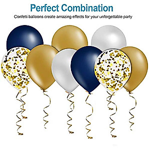 Kolavia 60PCS Navy Blue and Gold Confetti Balloons, Premium 12inch Pearl White and Gold Metallic Chrome Birthday Party Balloons, Balloons Bulk for Bridal Shower, Graduation Party Decoration