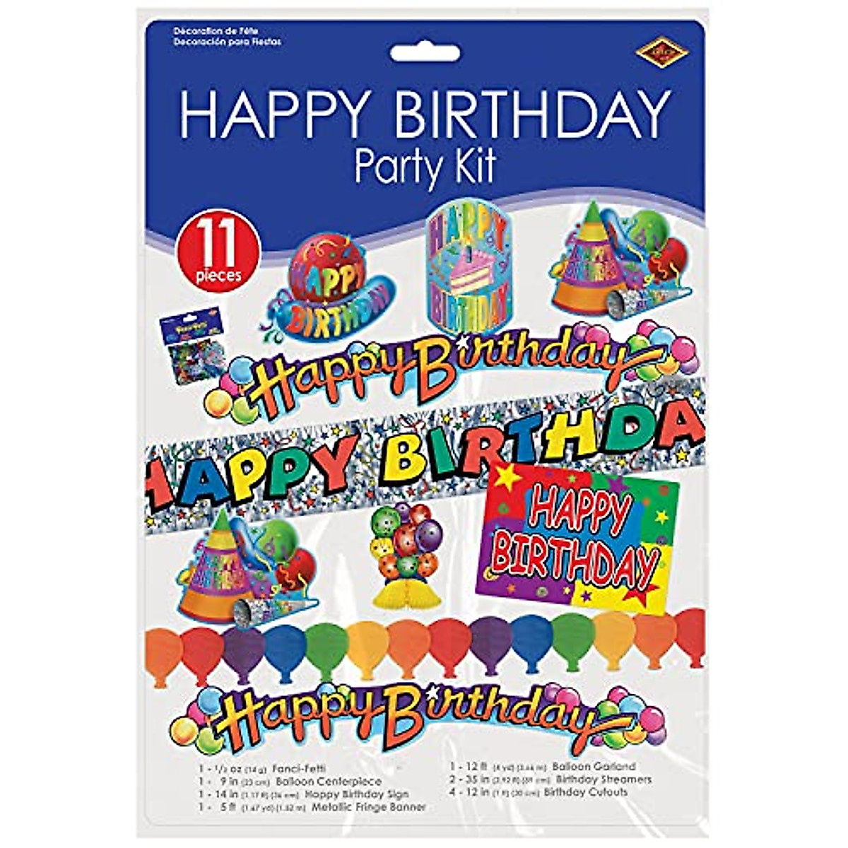 Beistle Colorful Decorations Supplies 11-Piece Rainbow Happy Birthday Party Kit, One Size, Multicolored