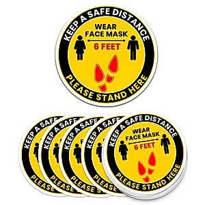 Design Skinz Social Distancing Floor Decal V1 - Pressure Sensitive Removable Anti-Slip Safety Stand Stickers 6 Feet Sign Marker for Carpet or Hard Floors -10” (Single Piece)