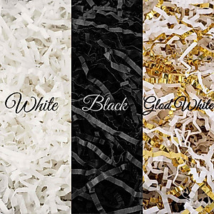 PLINJOY 4 OZ Crinkle Cut Paper Shred Filler for Gift Basket Shredded Confetti Paper Box Stuffing Easter Basket Grass (Gold White)