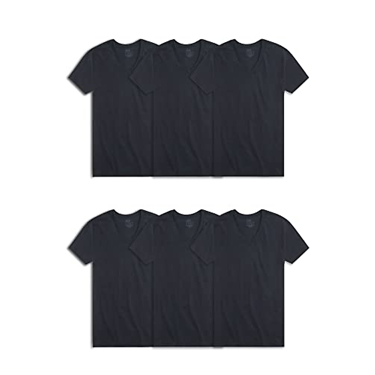 Fruit of the Loom Men's Stay Tucked V-Neck T-Shirt, Extended Sizes - Black/Grey - (Pack of 6) , 3X-Large