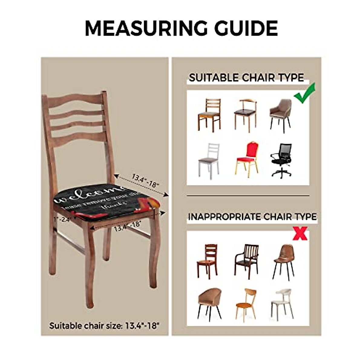 Seat Covers for Dining Room Chairs, Red High Heels Black Retro Wood Grain Fitted Stretch Jacquard Chair Seat Covers, Removable Washable Kitchen Dining Chair Slipcovers Protector Set